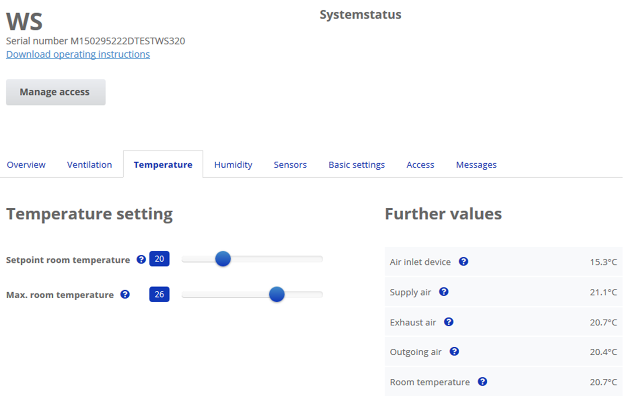 Temperature settings